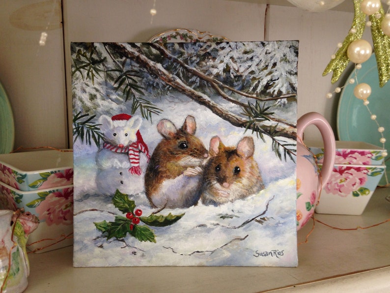 Iridescent Snow Mouse Art Print: Festive Christmas Mice Decor With ...