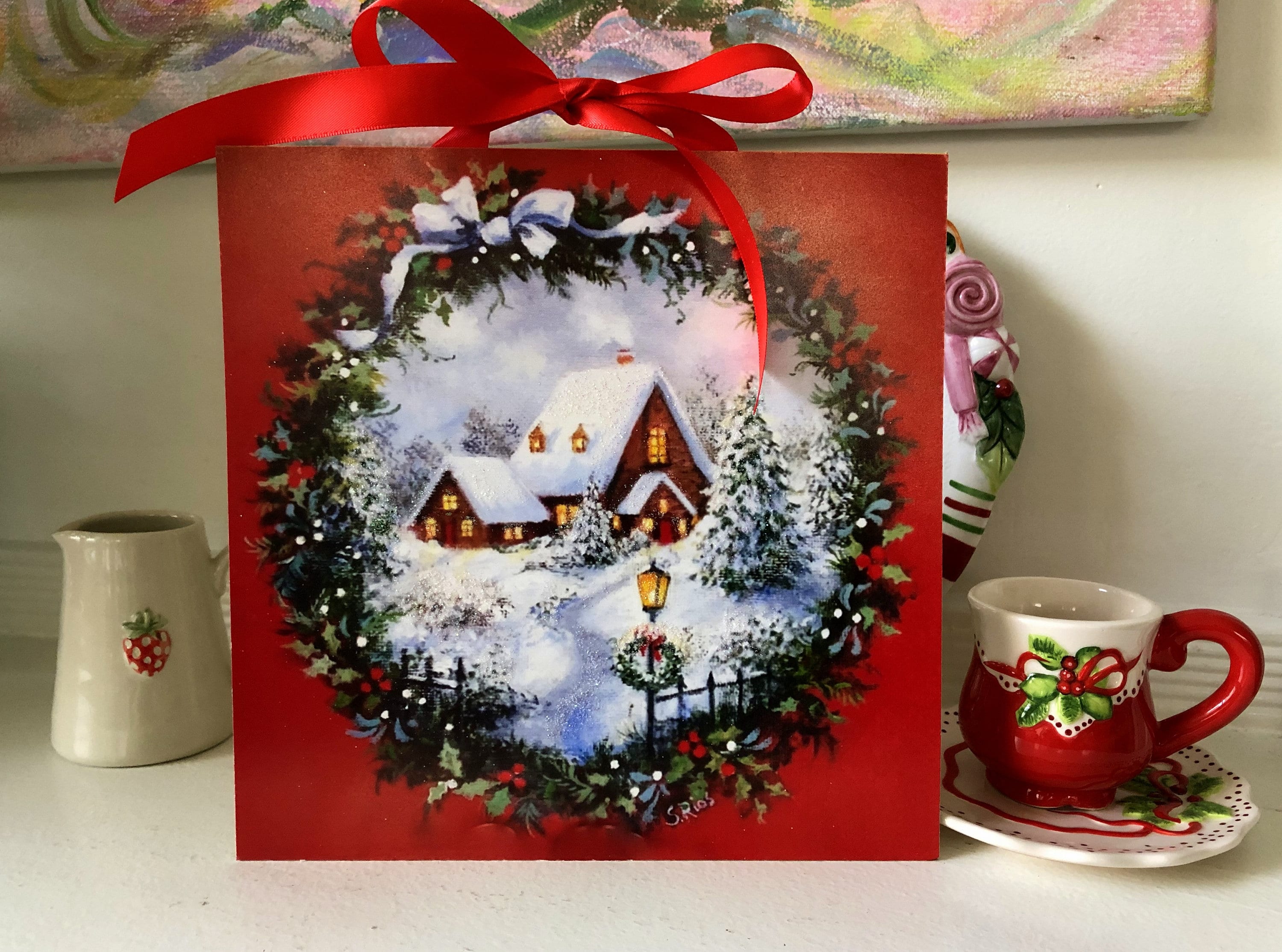 Christmas Cottage Art Print by Susan Rios Christmas Wreath | Etsy