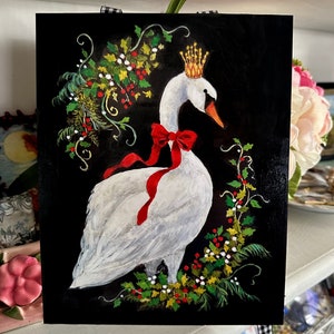 Christmas Swan Art Print by Susan Rios, Christmas Swan and Holly ...