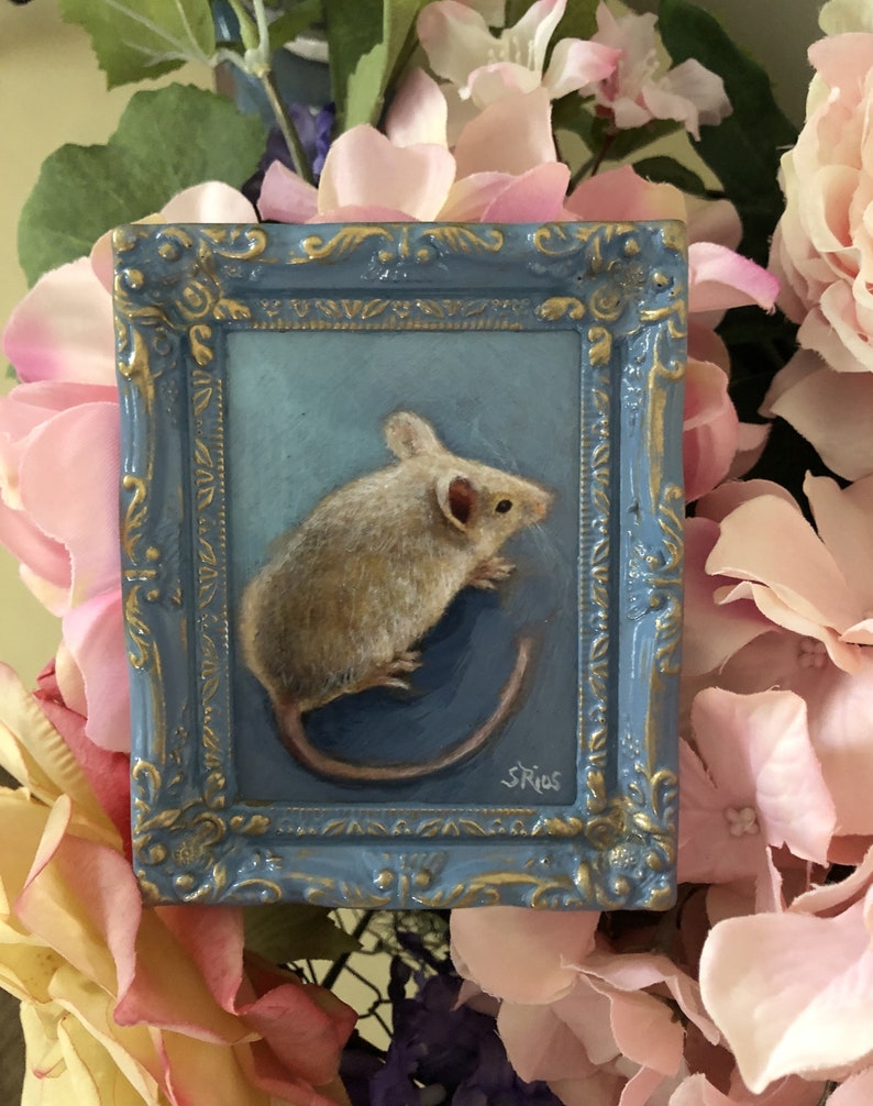 Miniature Framed White Mouse Picture Mouse Art White Mouse - Etsy