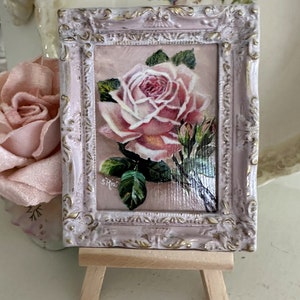 Miniature Art of Vintage Pink Rose, Soft Pink Rose Art, Miniature ...