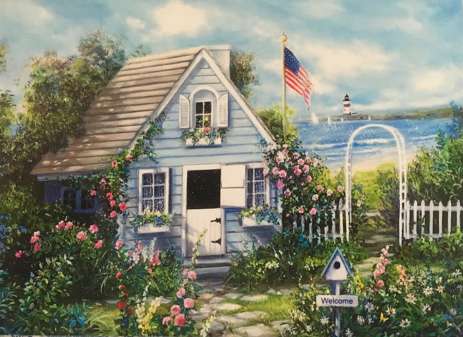 Cottage Art Seaside Art Floral Cottage Print Seascape - Etsy