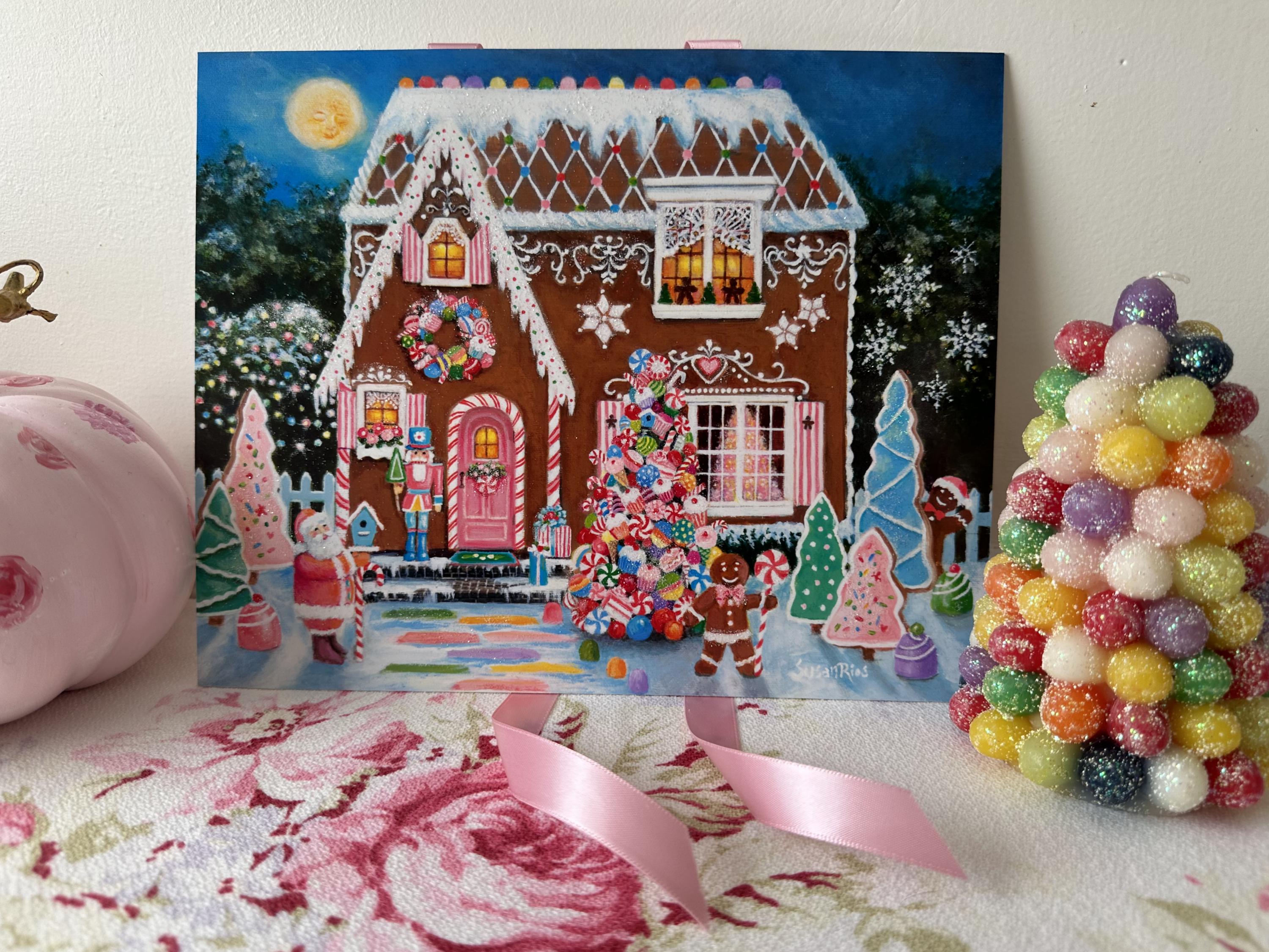 Joyful Gingerbread House Print: Candy Wreath, Gumdrops, Snowflakes - Etsy