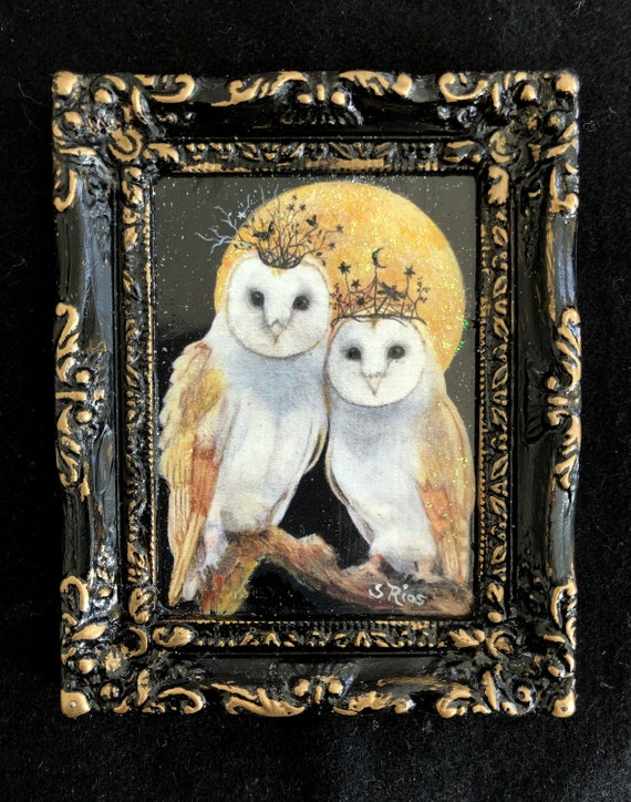 Midnight Magic Owls Miniature Owl Art Miniature Framed Owl - Etsy