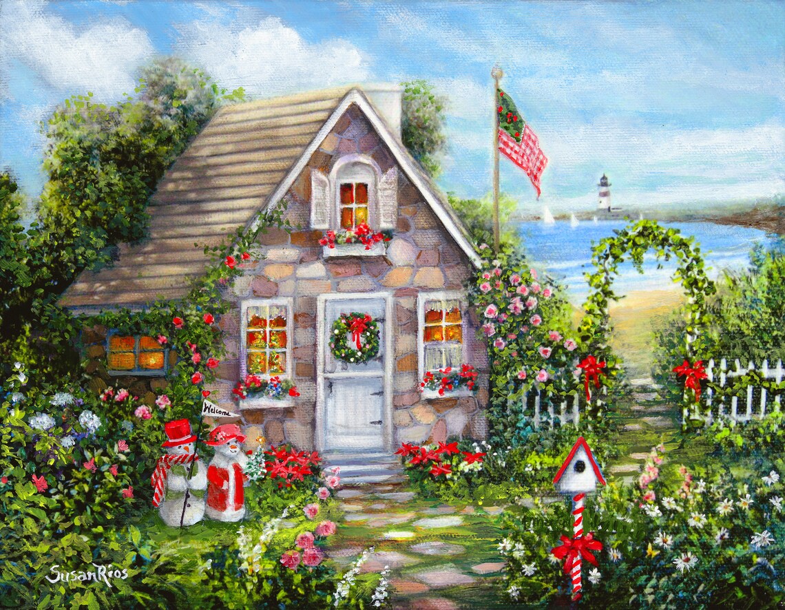 Christmas Cottage by Susan Rios Christmas Cottage by the Sea - Etsy