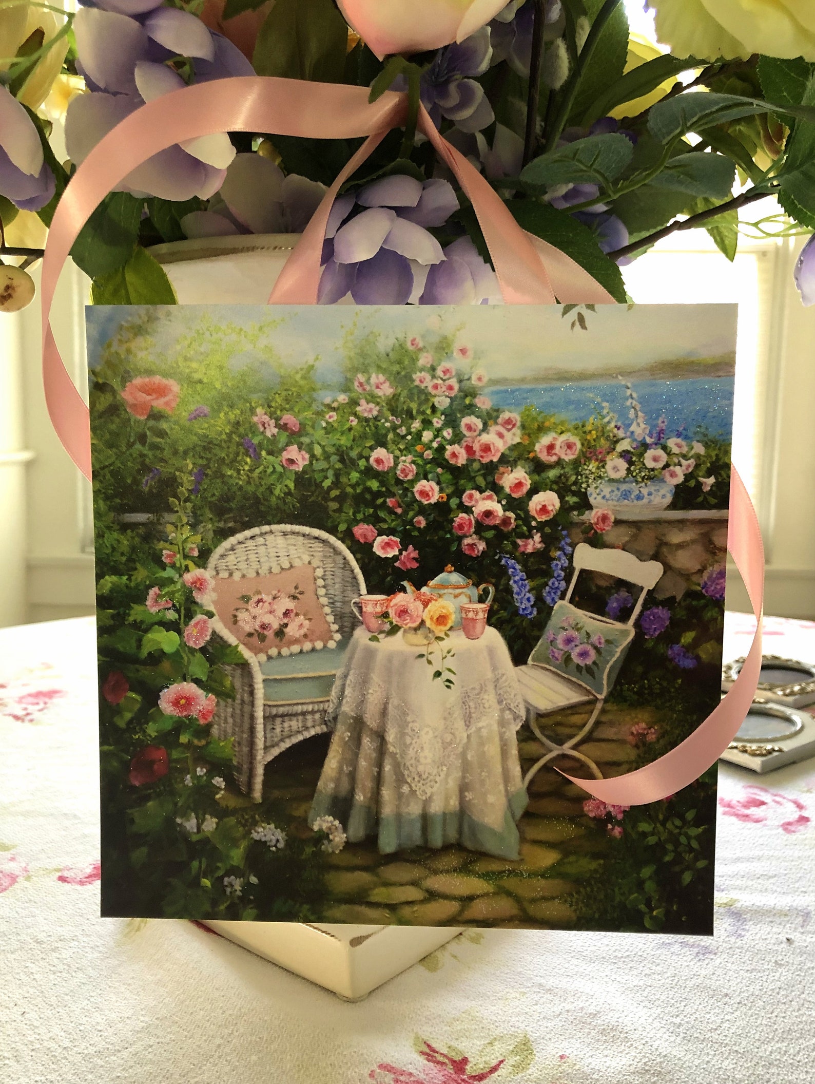 Seaside Tea Art Print by Susan Rios Tea With Pink Roses Tea - Etsy