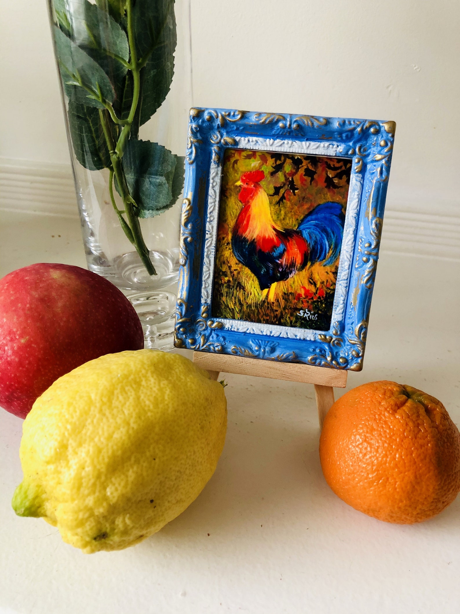 Good Luck Rooster by Susan Rios Miniature Framed Rooster | Etsy