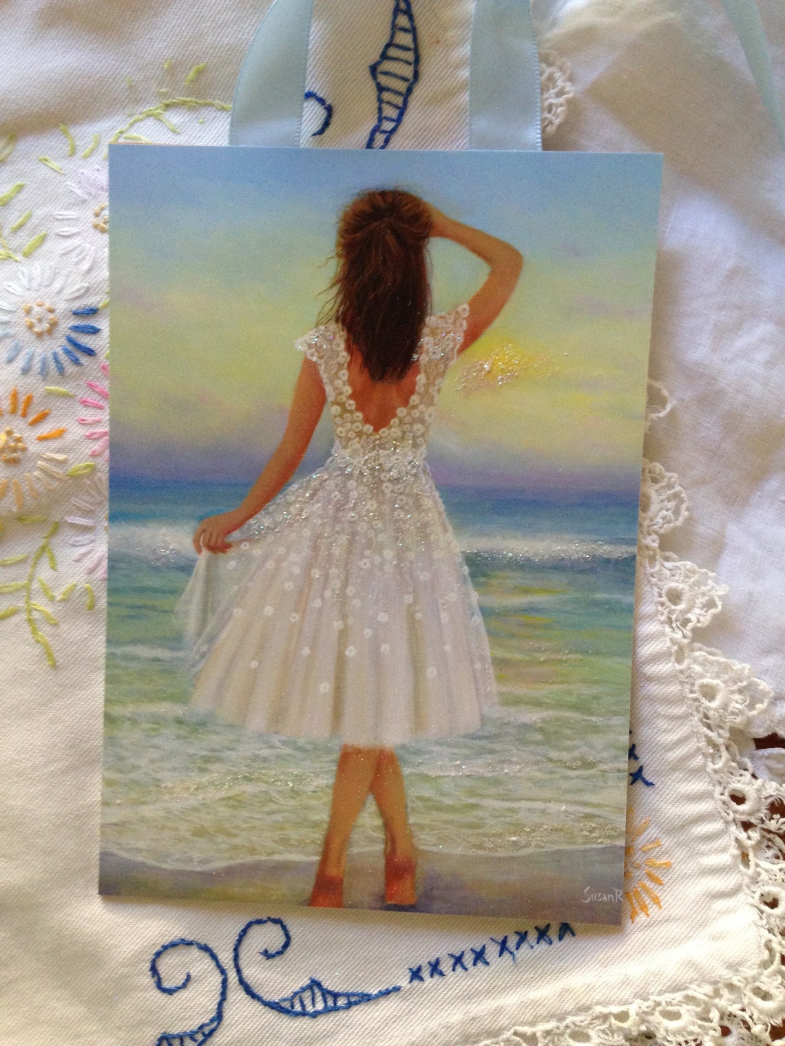 Susan Rios Woman by the Sea Art Print White Lace Dress Print - Etsy