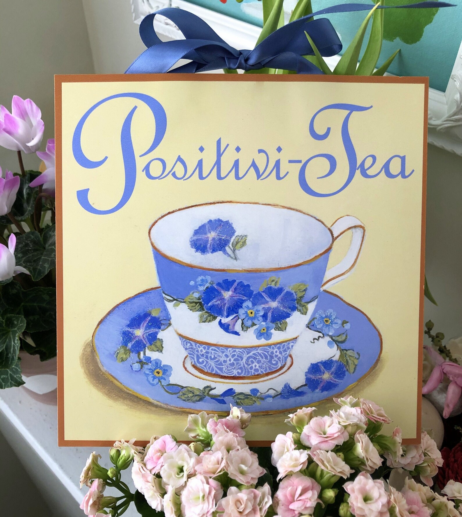 Positivi-tea Tea Print Blue and White Tea Cup Tea Cup Art by - Etsy