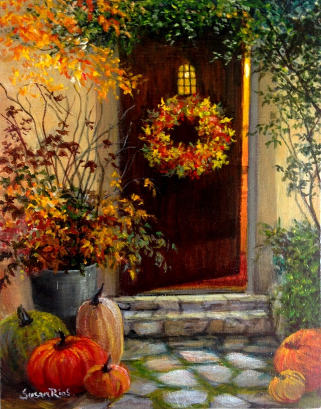 Autumn Door, Autumn Art Print, Autumn Decor, Fall Leaves, Autumn Wreath ...