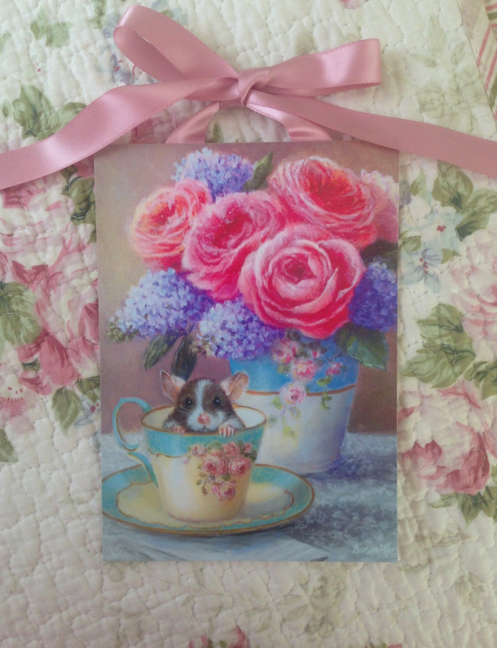 Mouse in A Teacup Print Mouse Print Teacup Print Floral Art - Etsy