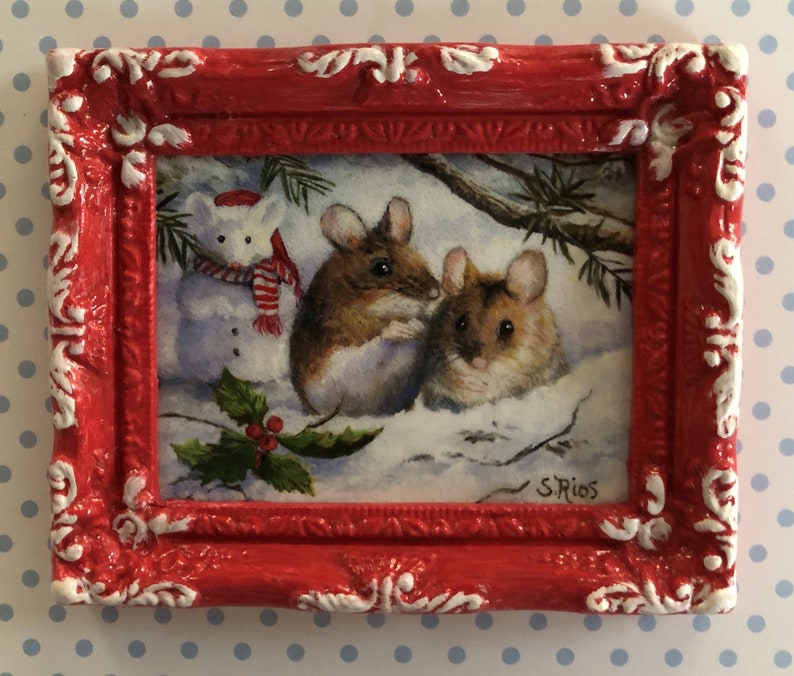 Snow Mouse Miniature Art Print: Hand-painted Christmas Mice - Etsy