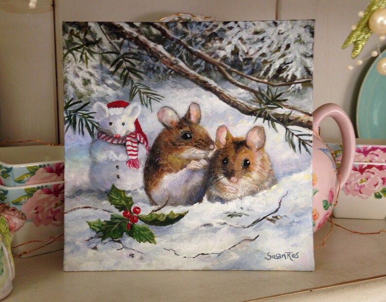 Iridescent Snow Mouse Art Print: Festive Christmas Mice Decor With ...