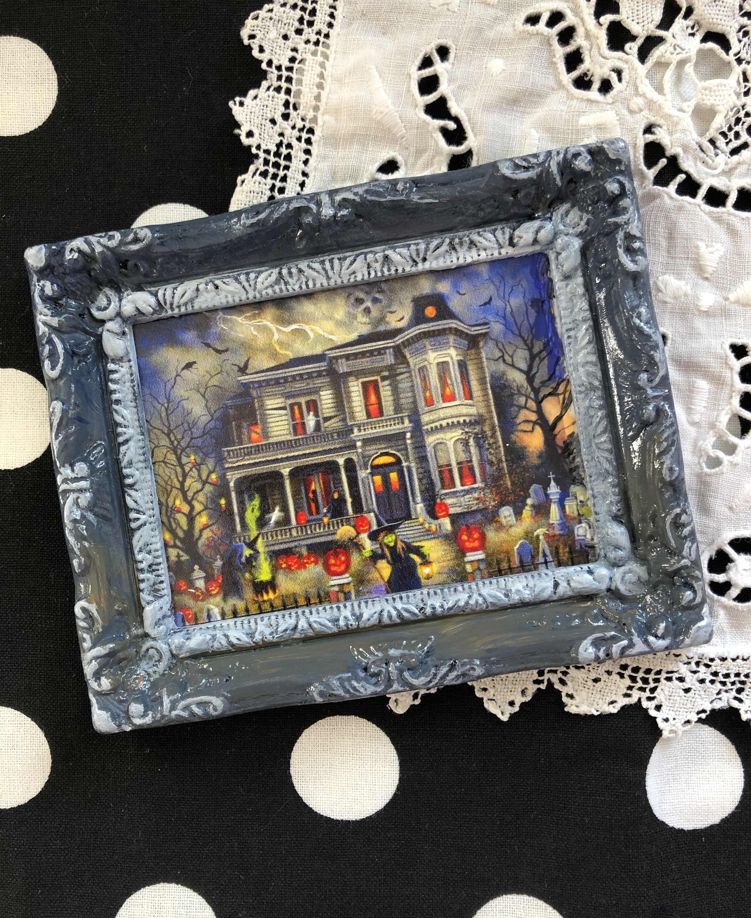 Haunted House Miniature Framed Art Halloween Art Halloween | Etsy