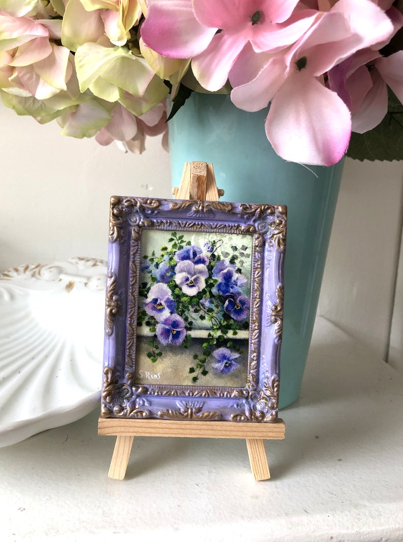Miniature Framed Pansy Painting Miniature Pansy Art Print - Etsy