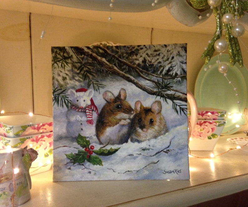 Iridescent Snow Mouse Art Print: Festive Christmas Mice Decor With ...