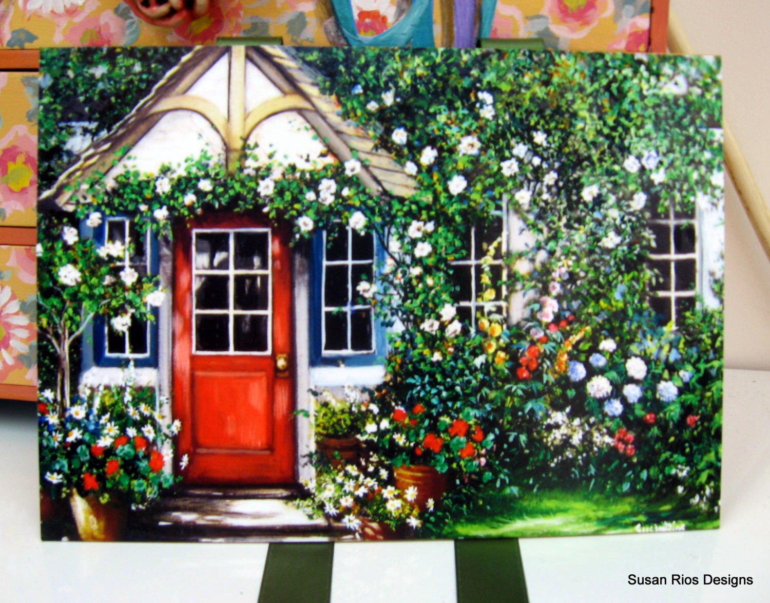 Red Door Print Patriotic Art Garden Art Floral Decor | Etsy