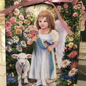 April Angel Art Print, Springtime Angel, Angel and Lamb, Garden Art ...