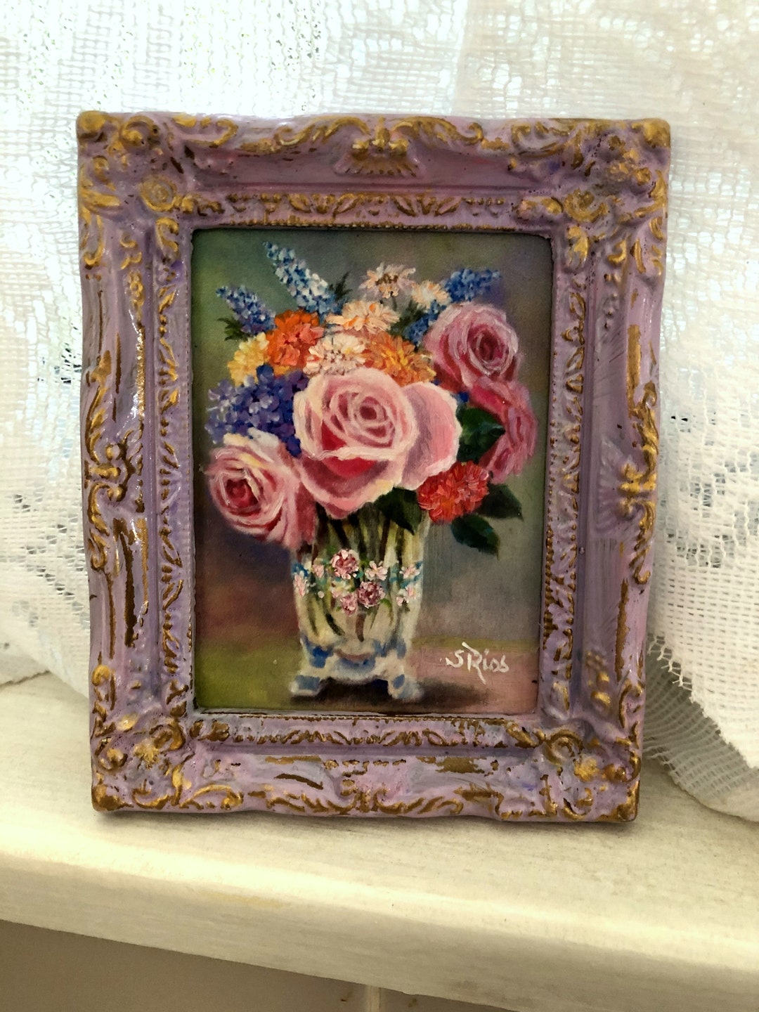 Miniature Framed Floral Art, Miniature Painting, Miniature Art in Hand ...