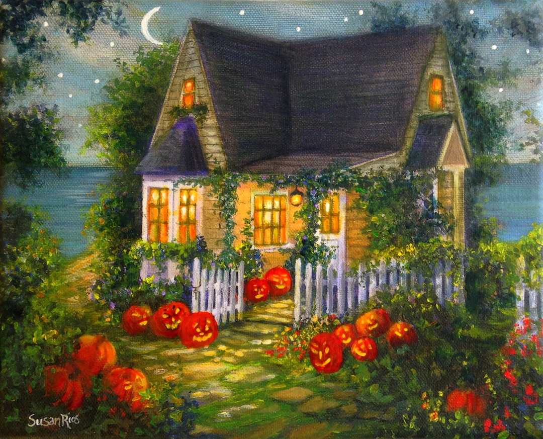 Halloween Cottage, All Hallow's Eve Art Print, Halloween House ...