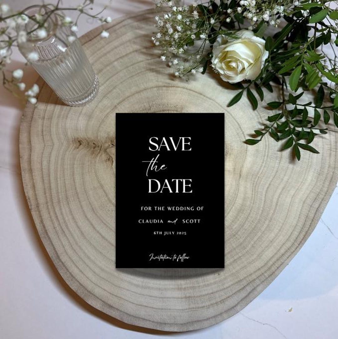 Save the Date Template Black and White Sage Green Blush Pink Dusky Blue ...