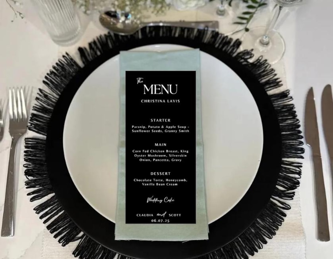 Black and White Wedding Menu Template Editable Printable Customisable ...