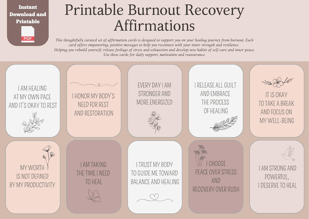 Burnout Recovery Affirmations Instant Download and Printable - Etsy