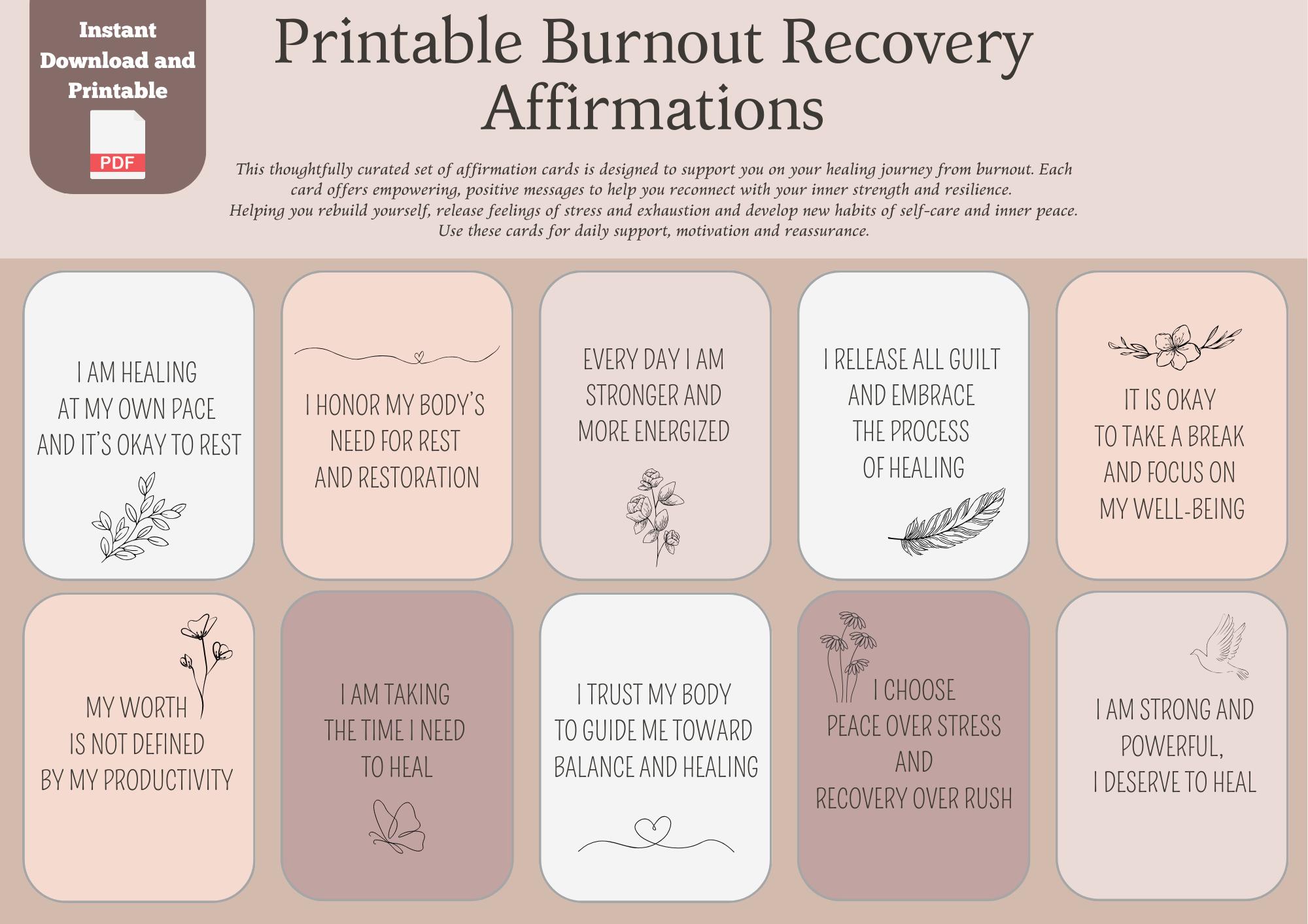 Burnout Recovery Affirmations Instant Download and Printable - Etsy
