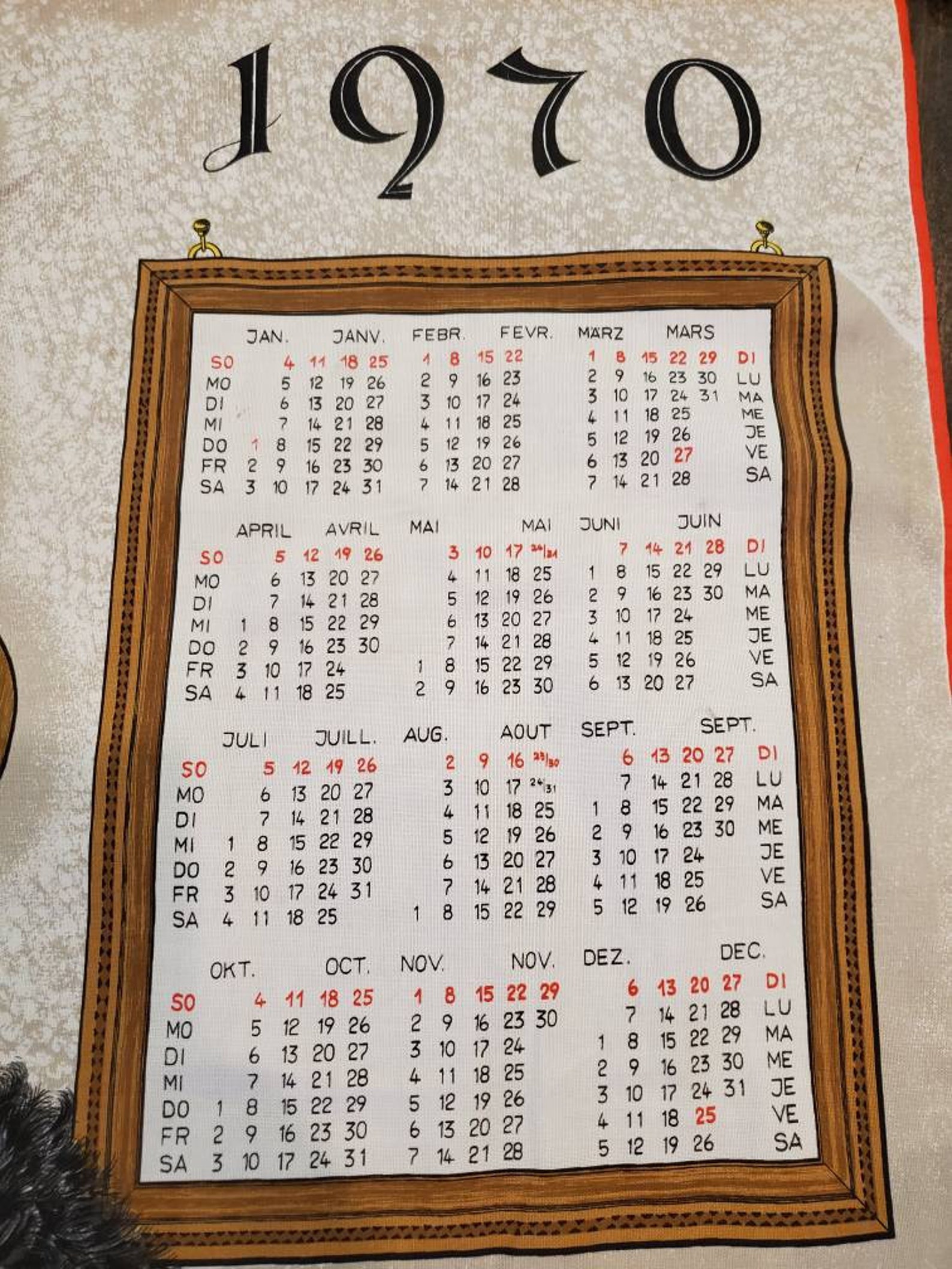 Vintage 1970 Linen Fabric Wall Calendar with Poodle | Etsy