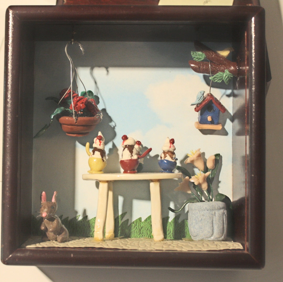 Hand-sculpted Miniature Room Box Scene-patio Ice Cream Party - Etsy