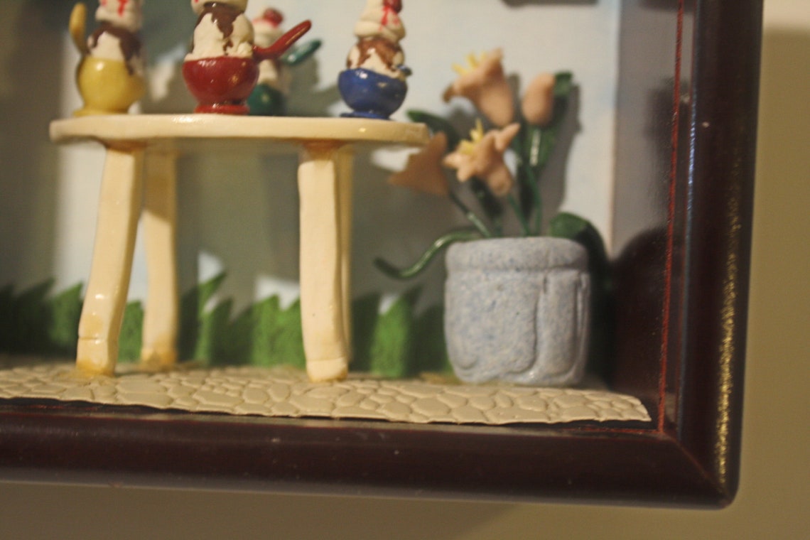 Hand-sculpted Miniature Room Box Scene-patio Ice Cream Party - Etsy