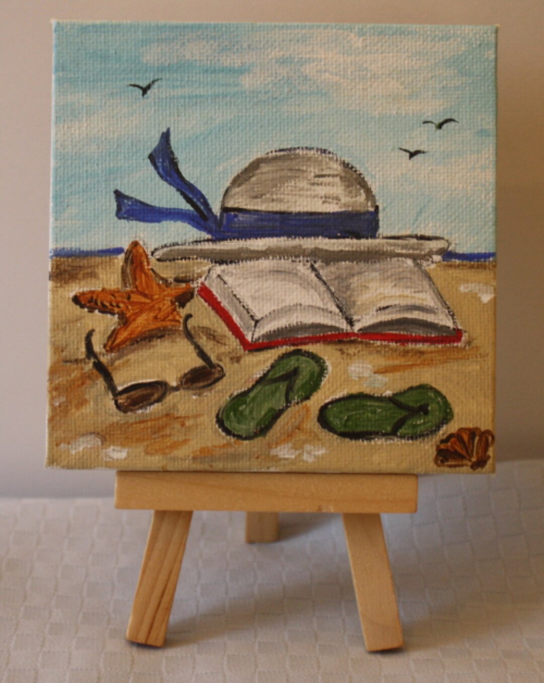 Beach Still Life-hand Painted 4 X 4 - Etsy