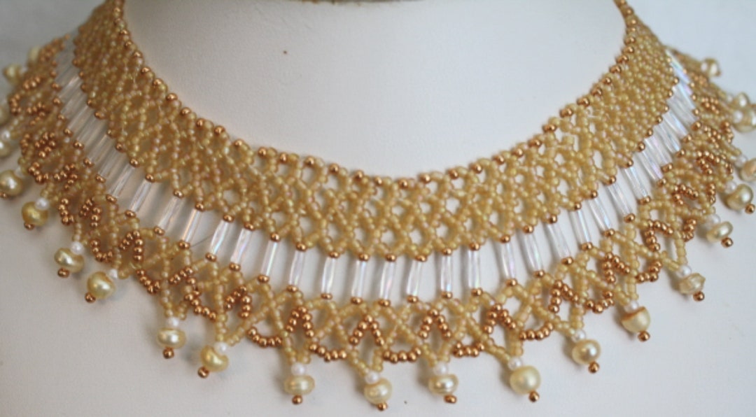 Golden Beauty- Hand-sewn Ukrainian Design Collar Necklace. - Etsy