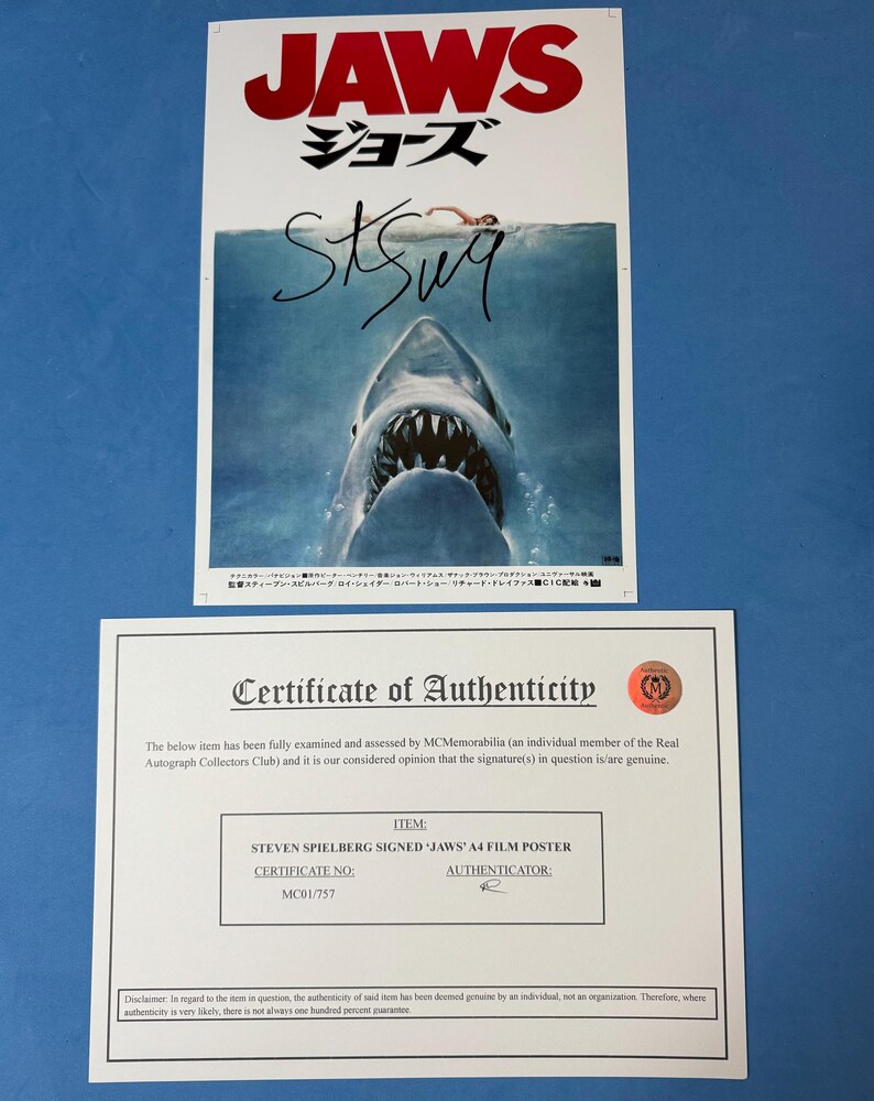 Steven Spielberg Signed Jaws A4 Film Poster With COA - Etsy