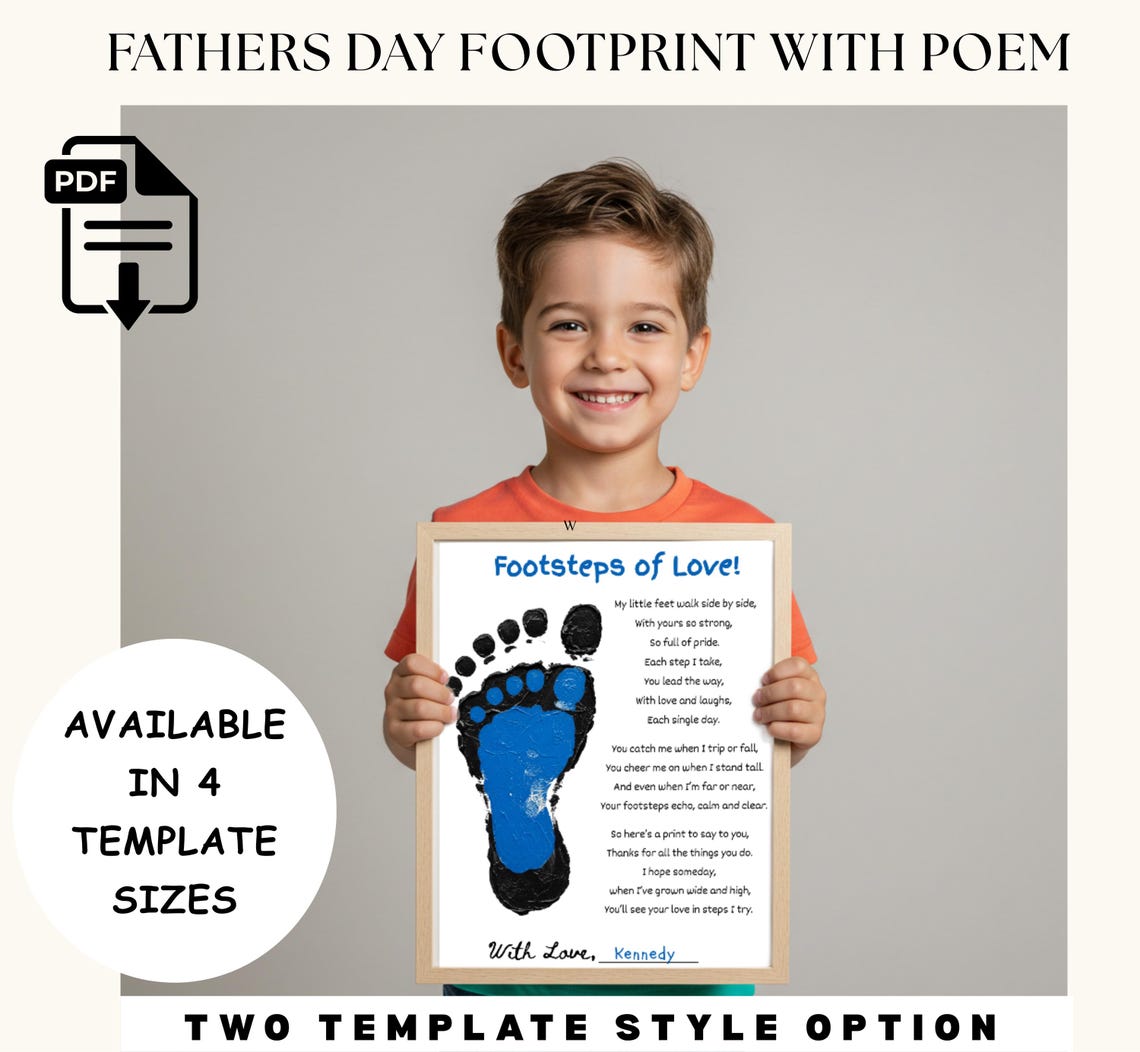 Father's Day Footprint Craft, Printable Boot Print Keepsake, Father's ...