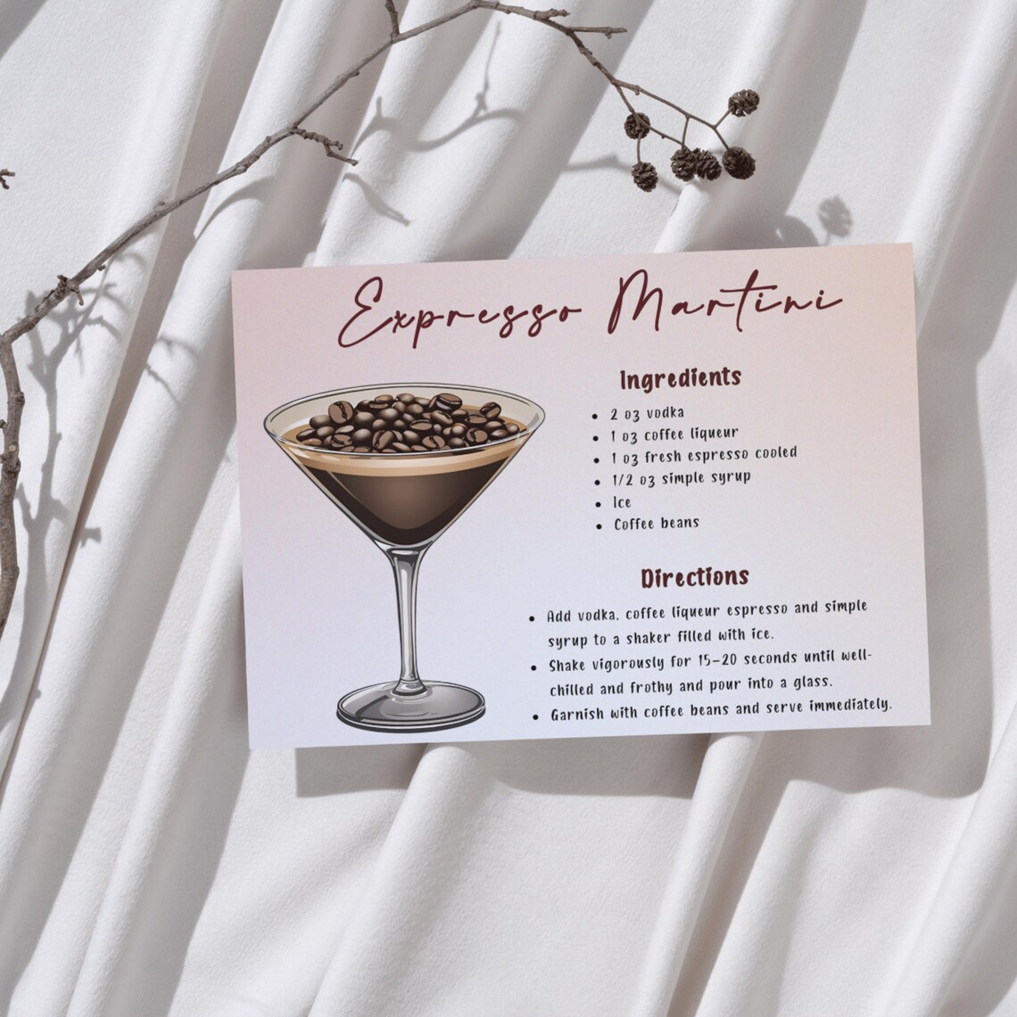 Espresso Martini Cocktail Recipe Card, Printable Espresso Martini Card ...