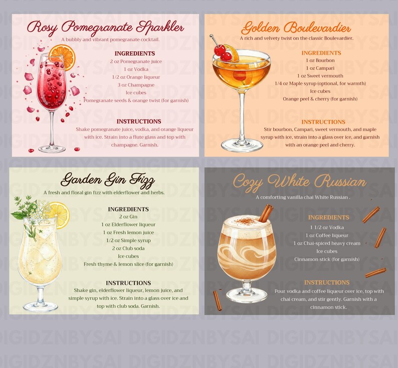Editable Cocktail Recipe Card Template, Printable Signature Drink ...