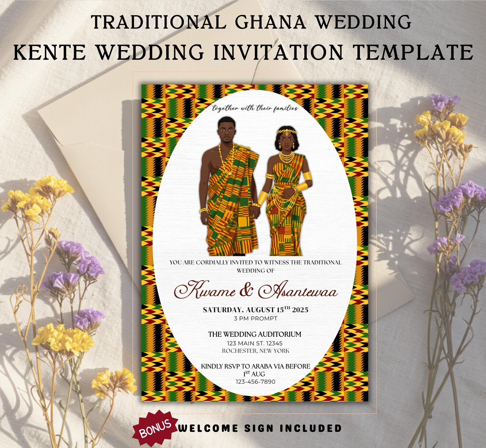 Ghana Kente Wedding Invitation Template: Editable African Design (canva ...