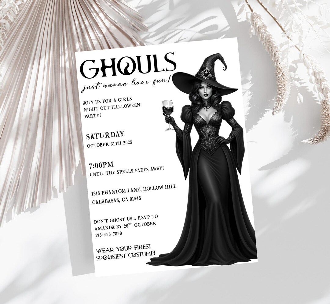 Halloween Witch Party Invitation, Editable Ghouls Night Out Invite ...