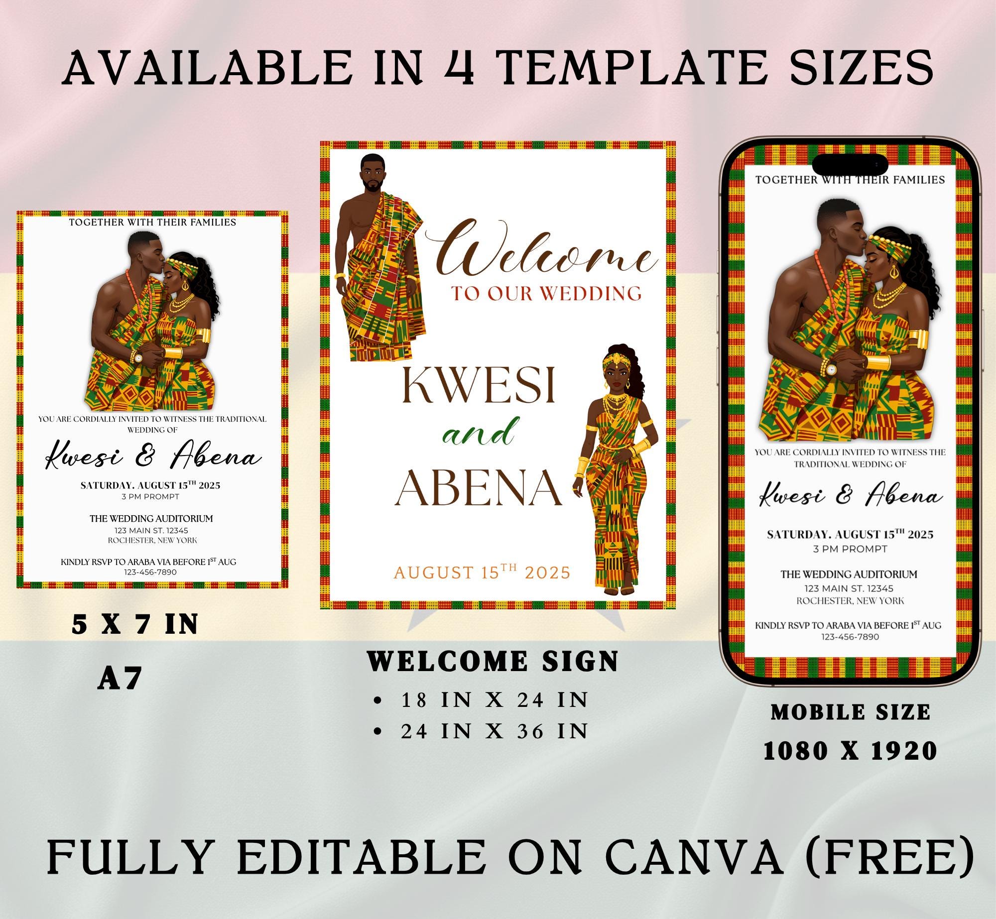 Kente Wedding Invitation Template: Ghanaian Wedding Invite, Editable ...