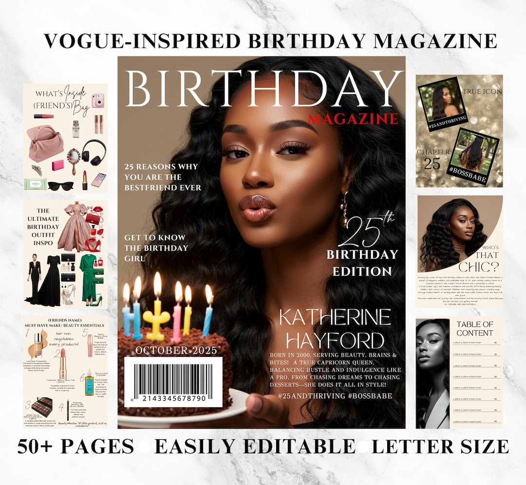 Vogue Birthday Magazine Template Canva, Personalized Birthday Magazine ...