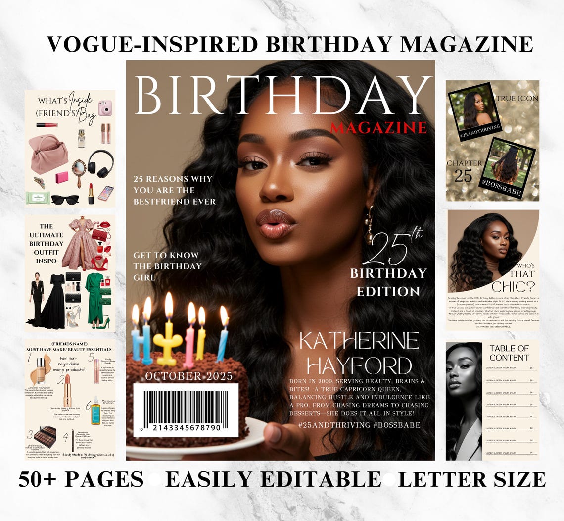 Vogue Birthday Magazine Template Canva, Personalized Birthday Magazine ...