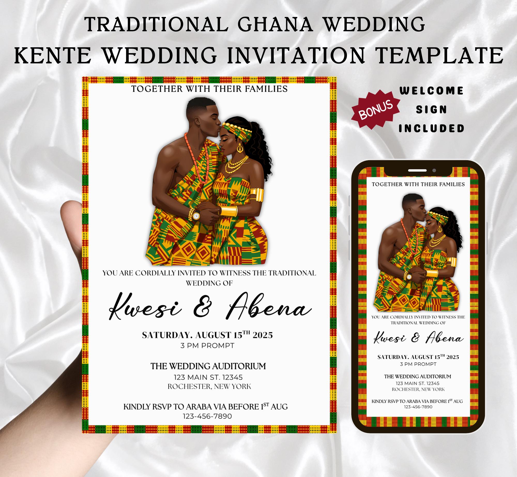 Kente Wedding Invitation Template: Ghanaian Wedding Invite, Editable ...