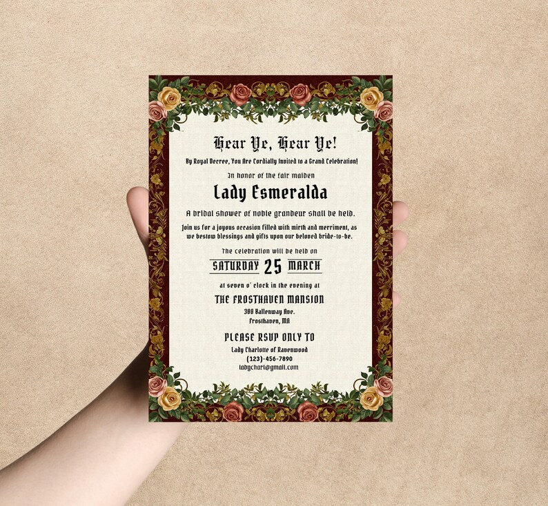 Medieval Bridal Shower Invitation Template, Medieval Party Invite ...