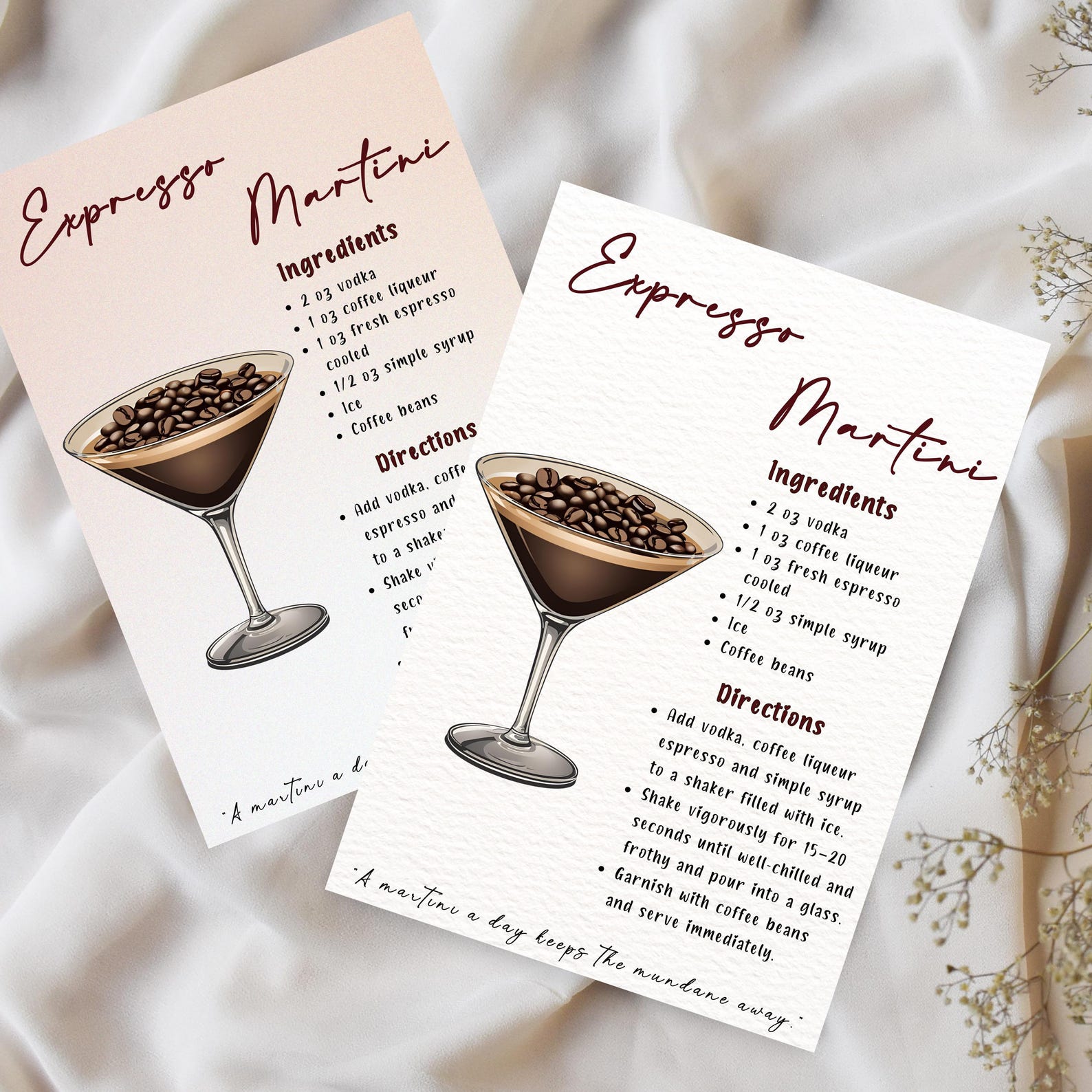 Espresso Martini Cocktail Recipe Card, Printable Espresso Martini Card ...