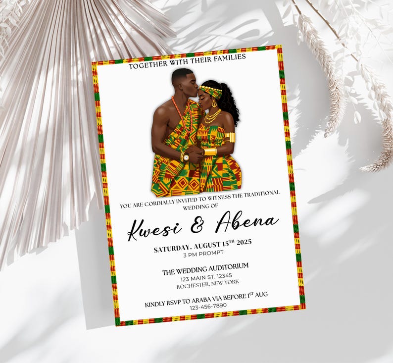 Kente Wedding Invitation Template: Ghanaian Wedding Invite, Editable ...