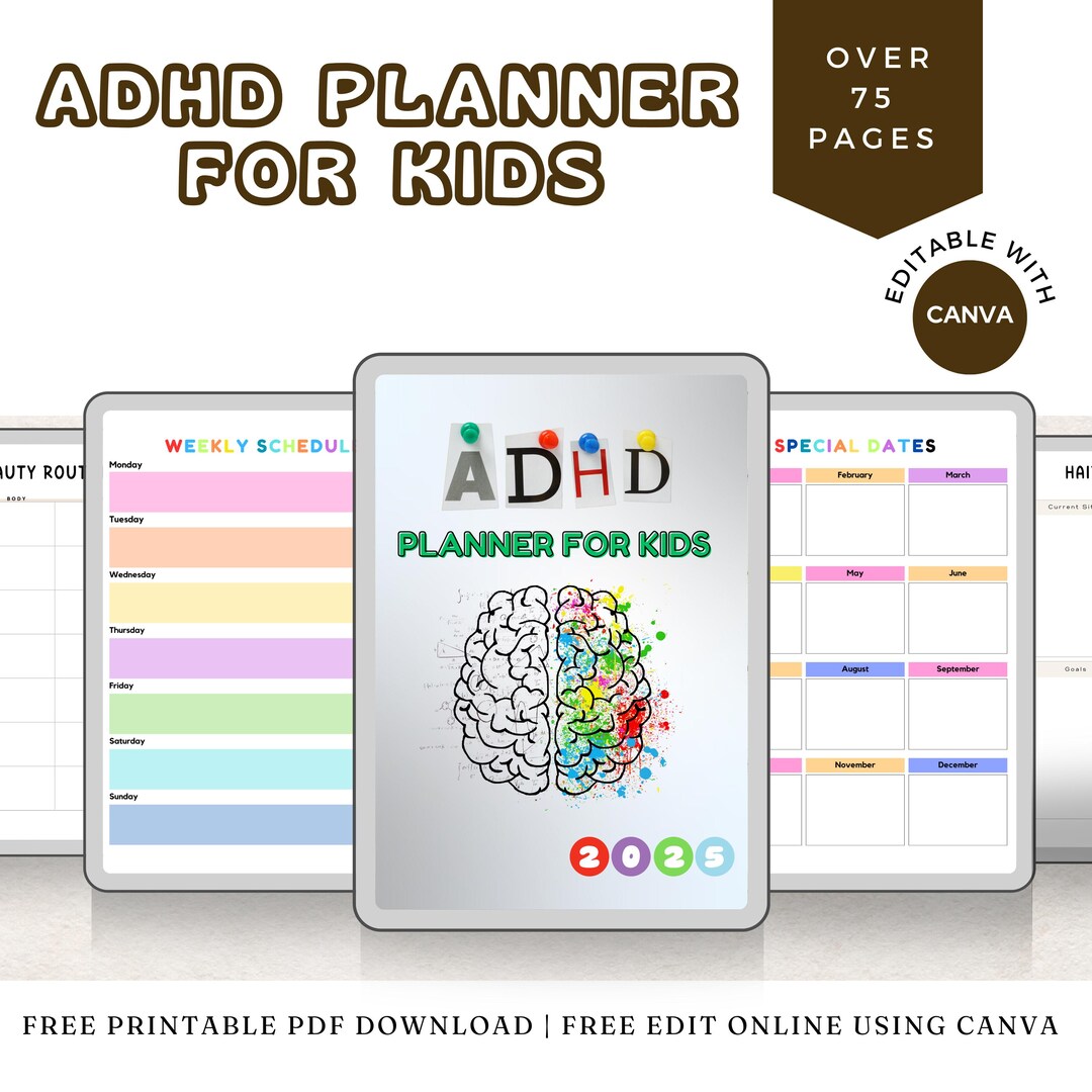 2025. ADHD Planner for Kids, Self Care Guide for Children, Mood Tracker ...