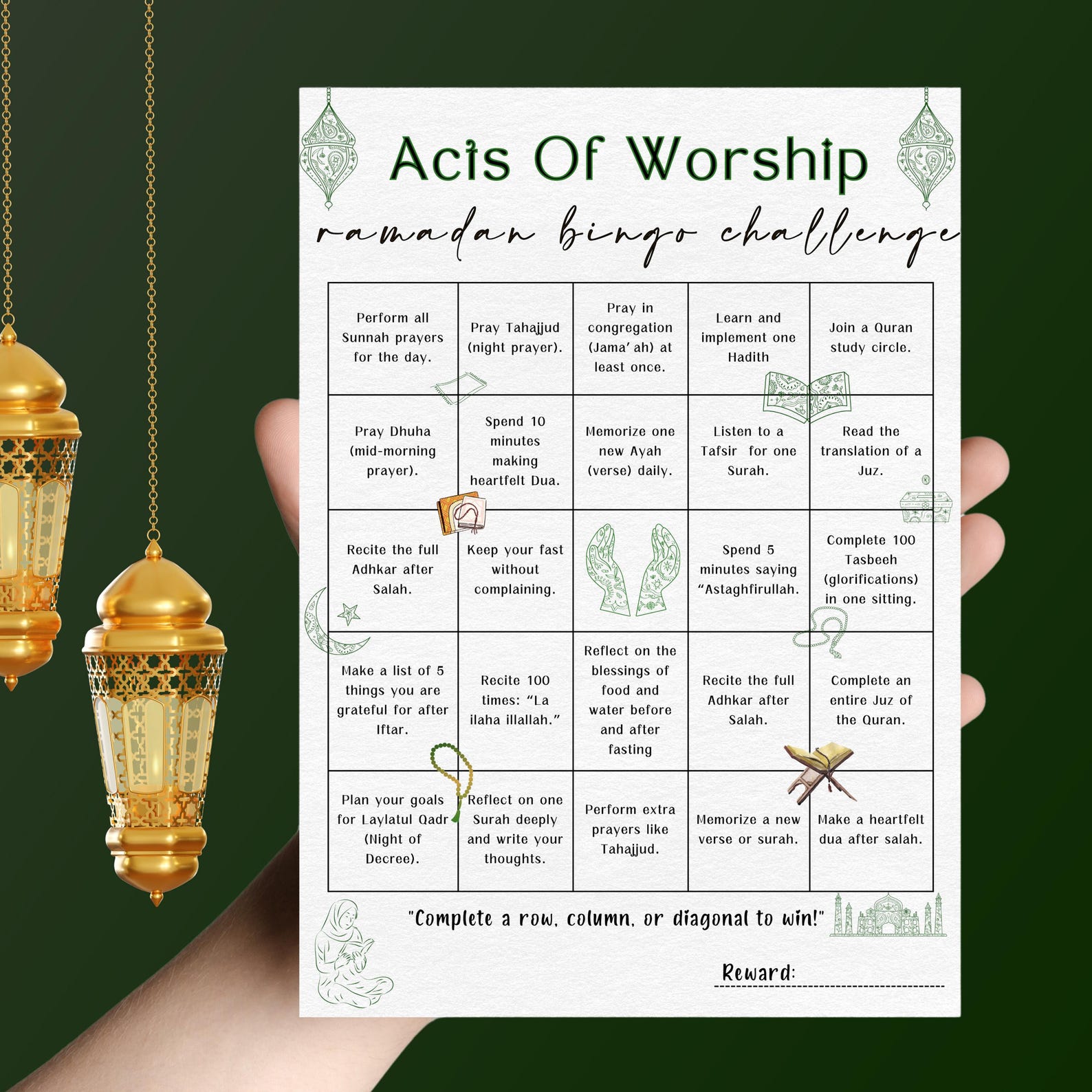 Ramadan Bingo Game Challenge, Printable Islamic Game, Ramadan Bingo ...