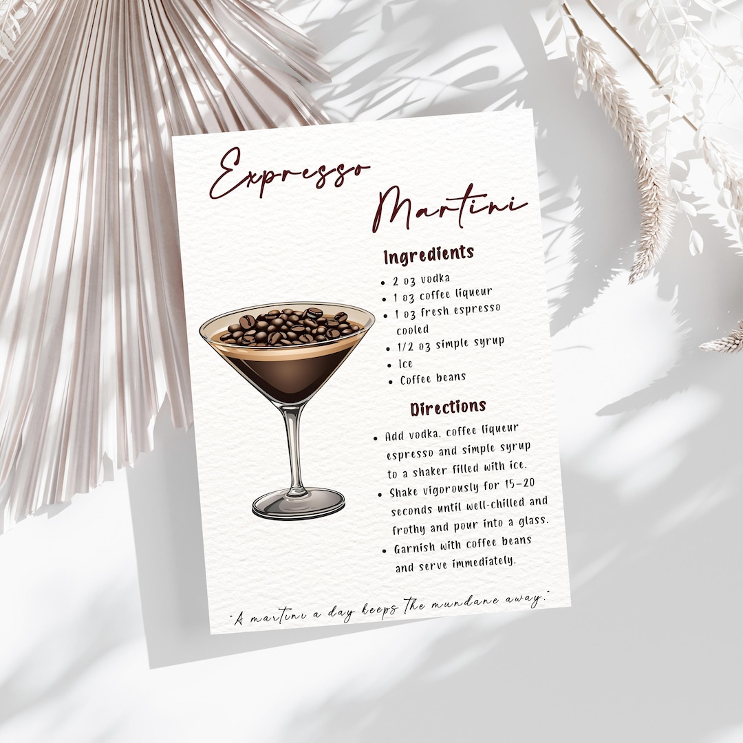 Espresso Martini Cocktail Recipe Card, Printable Espresso Martini Card, Cocktail Recipe Cards ...