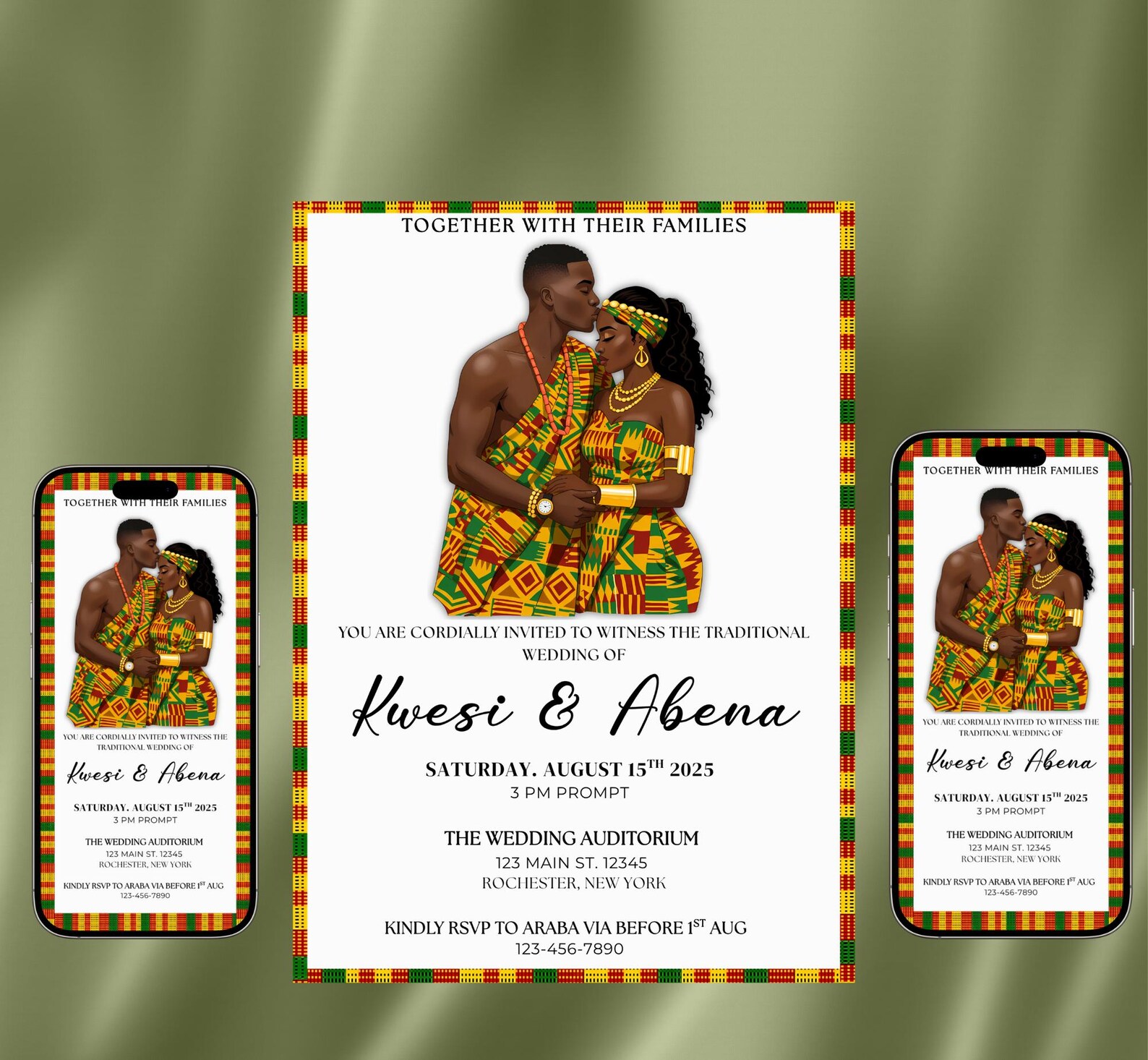 Kente Wedding Invitation Template: Ghanaian Wedding Invite, Editable ...